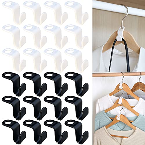 120 Pack Clothes Hanger Connector Hooks, Rictine Black and White Magic Hangers Sturdy Plastic Hanger Hooks for Hangers Space Saving and Clothes Closet Organizer