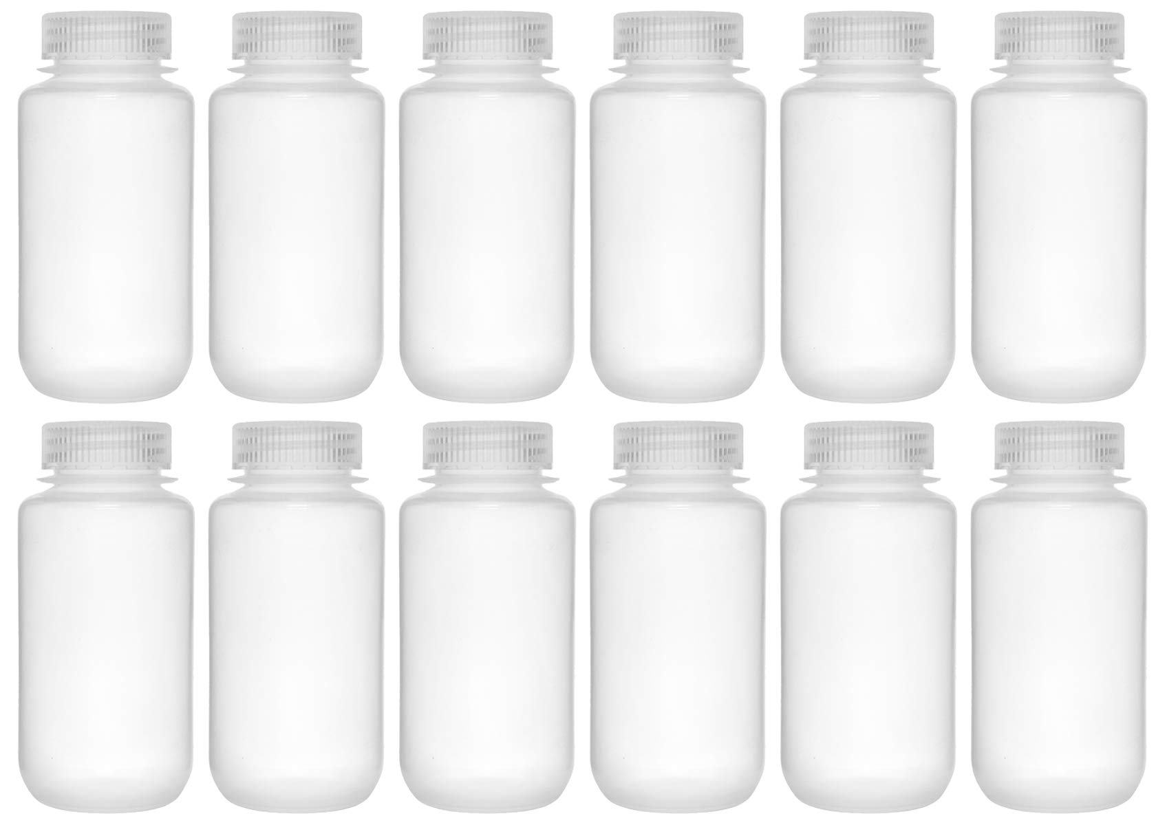 EISCO 12PK Reagent Bottles, 250ml - Wide Mouth with Screw Cap - Polypropylene - Translucent Labs