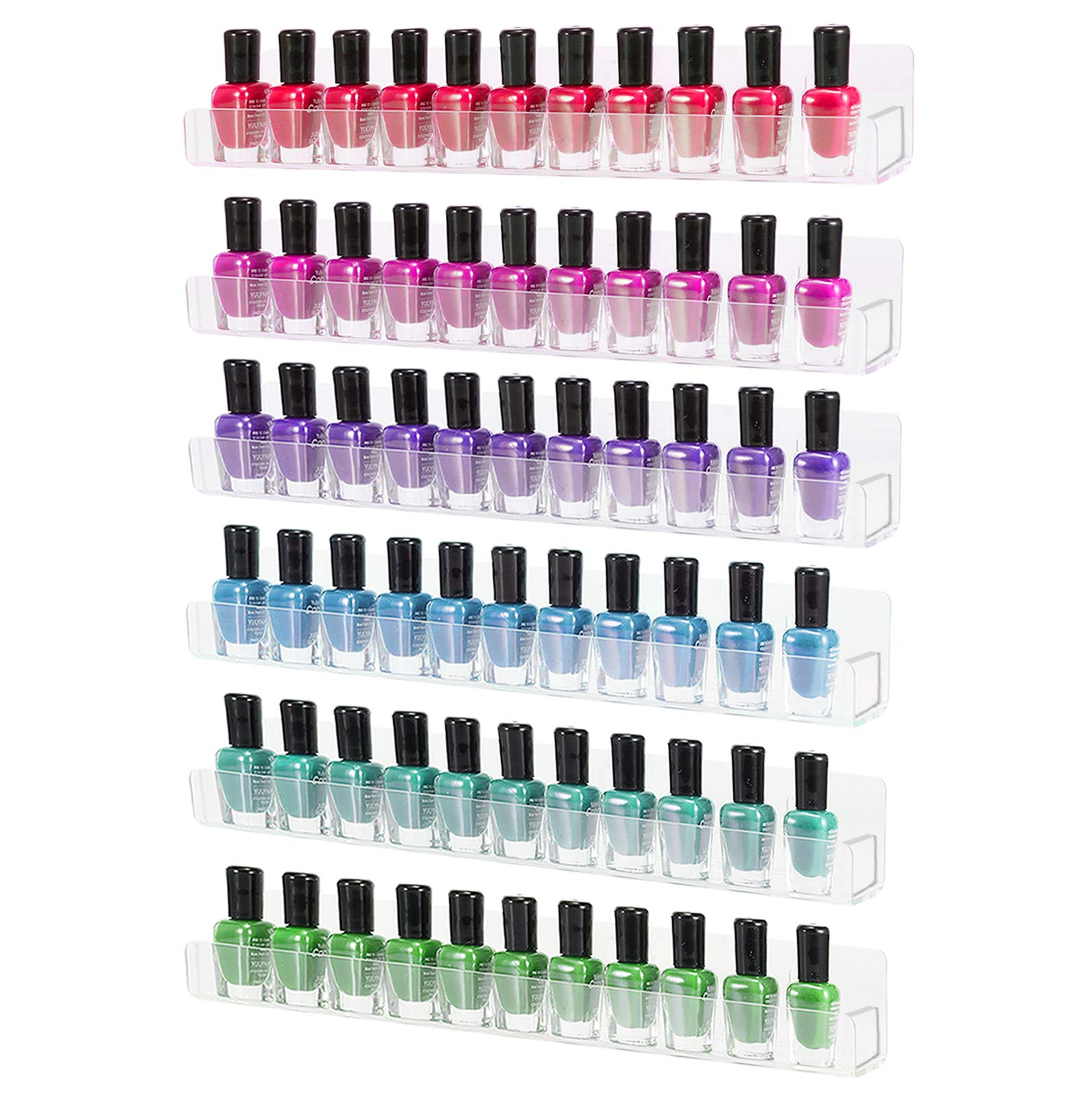Umirokin 6 Packs Acrylic Nail Polish Rack Wall Mounted Shelf, Clear Nail Polish Wall Holder Display for Paint Perfume Essential Oils Organizer Holds up 54 to 96 Bottles, 15Inch