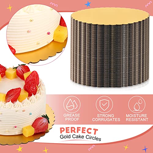 100 Pack Gold Cake Board Round Cake Circle Base Boards Disposable Cake Plate Scalloped Bases Round Coated Cake Boards Circle Cake Trays Cake Base Boards for Cake Dessert Party Supplies (8 Inch)