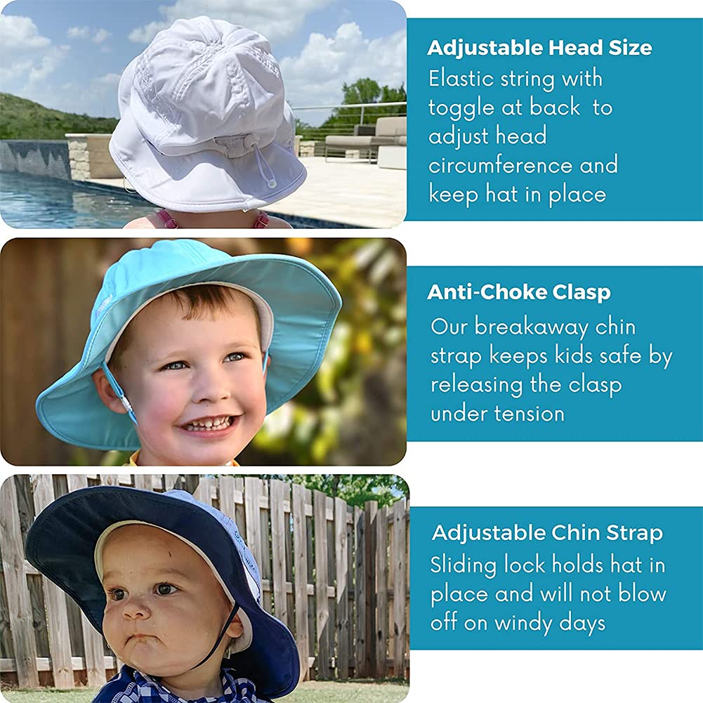 Baby Sun Hat Boys Girls Bucket Hat Sun UPF 50+ Protection Hats Wide Brim Kid Beach Summer Cap (Blue, 4~10Years)