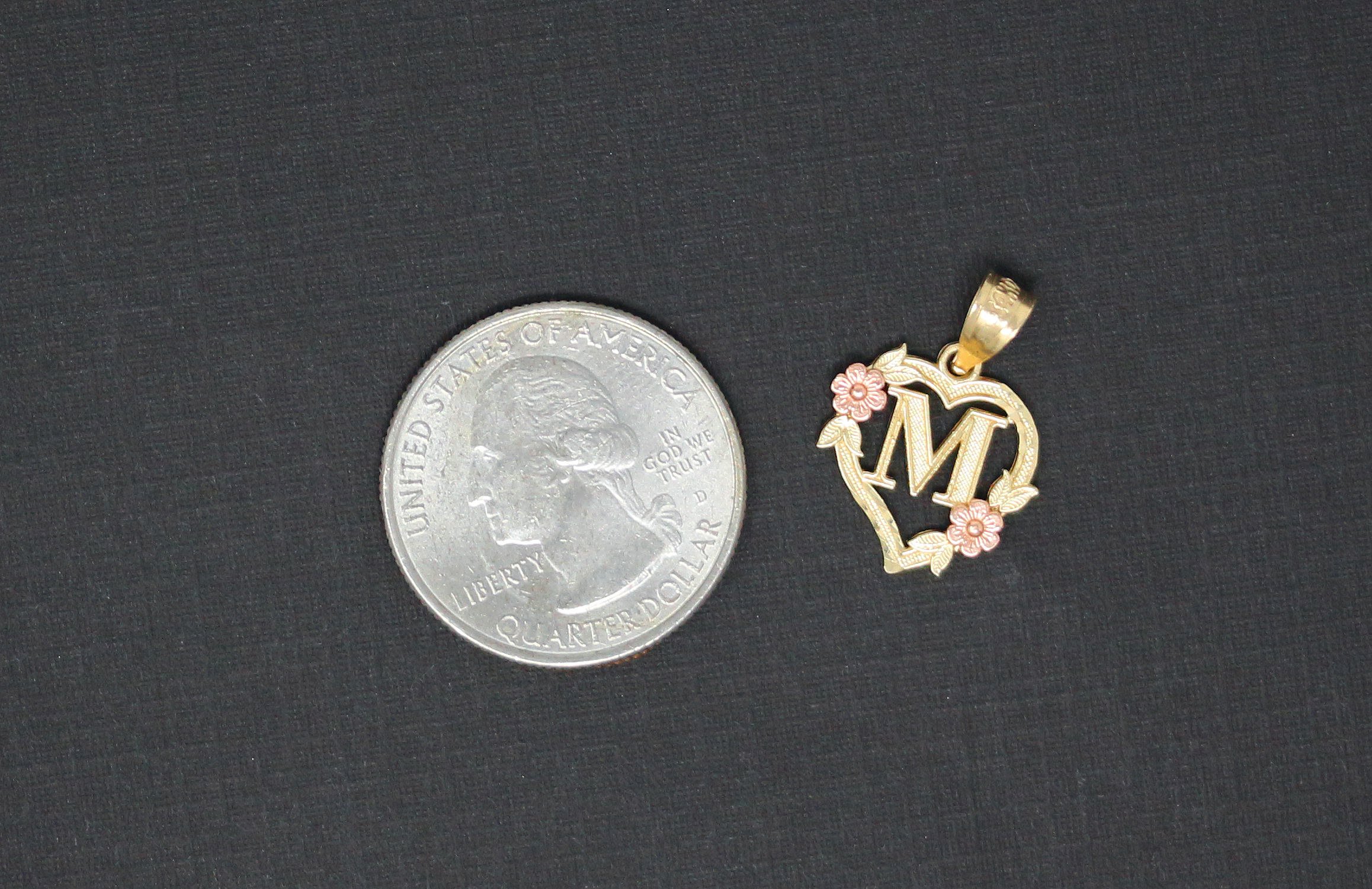 10k Two-Tone Initial Heart Pendant for Women in Yellow and Rose Gold - Letter L