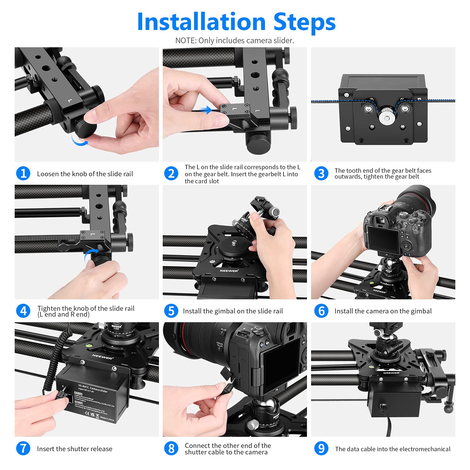 NEEWER Motorized Camera Slider, 31.5"/80cm Carbon Fiber Dolly Rail Slider with Remote Control, Support Video Mode, Time Lapse Photography, Horizontal, Tracking and 120° Panoramic Shooting (VS-80CC)