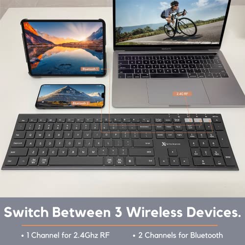 X9 Slim Bluetooth Mouse and Keyboard Combo - Dual BT + 2.4G Pair 3 Devices - Full-Size Rechargeable Wireless Mouse and Keyboard Combo - Multi-Device Wireless Keyboard Mouse Combo for PC - Black
