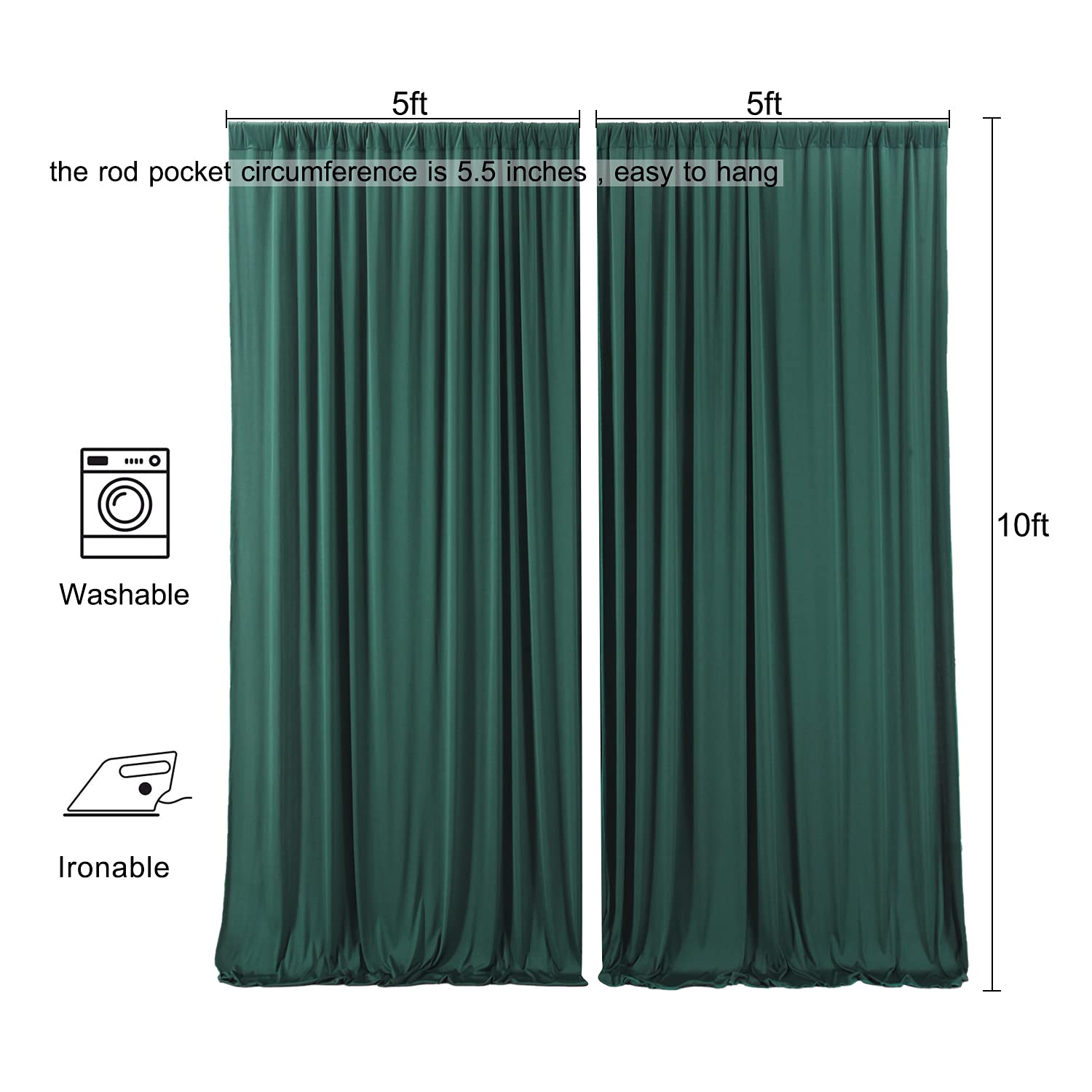 10ftx10ft Hunter Green Backdrop Curtains for Parties Weddings Baby Shower Dark Green Curtain Backdrop Birthday Event Party Photo Booth Backdrop Wrinkle Free Fabric Background 5ftx10ft, 2 Panels