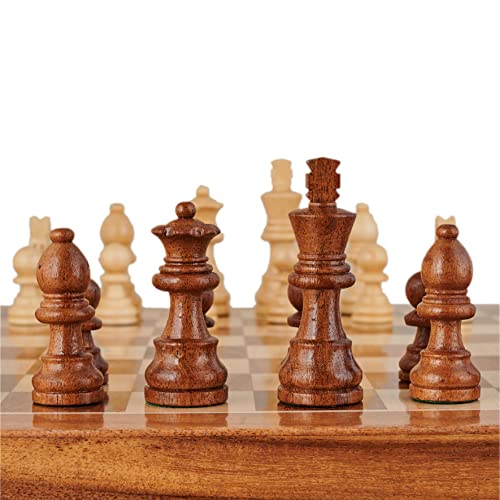 14 Inch Large Wood Magnetic Chess Set with Storage - Folding Wooden Travel Chess Board Game with Chessmen Storage - Handmade Tournament Chess Set - Best Strategy Educational Toy for Adults Teens