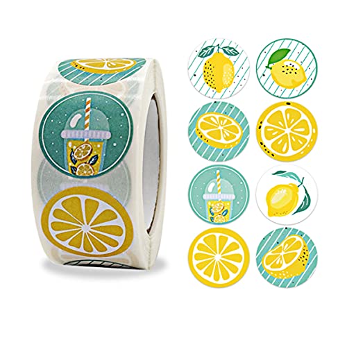 500pcs 1 Inch 8 Kinds of Design Lemon Stickers Roll for Envelope Seals, Party Favors Decoration, Gift Cards, Goodie Bags, Business and Boutique and Gift Bags Packaging