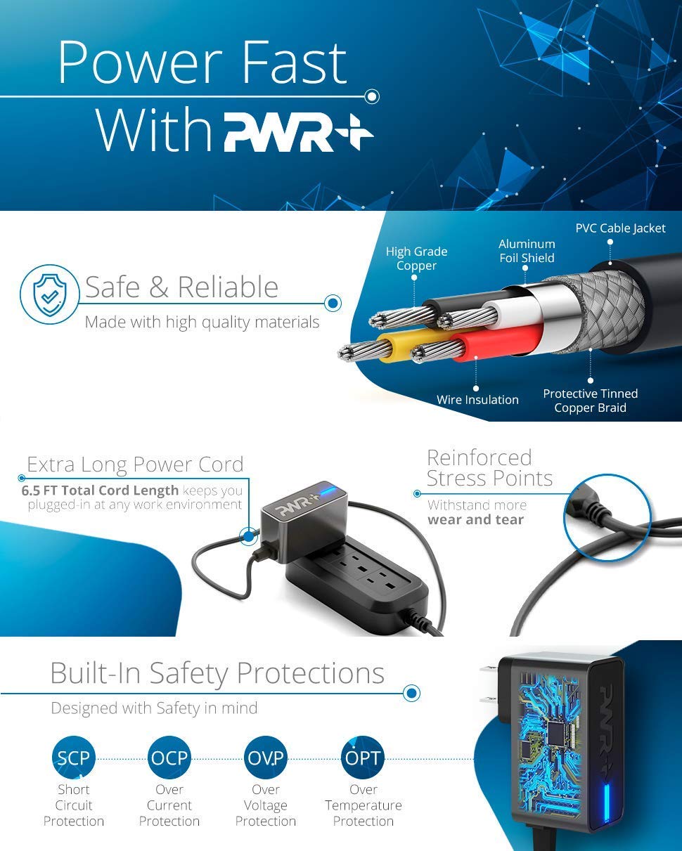12V WA-24E12 AC Power Adapter for Western Digital, Seagate, LaCie, Toshiba Canvio External Hard Drive Extra Long 6.5 Ft Power Supply Cord ADS-24S-12 STEB8000100 STEL8000100 WDPS037RNN