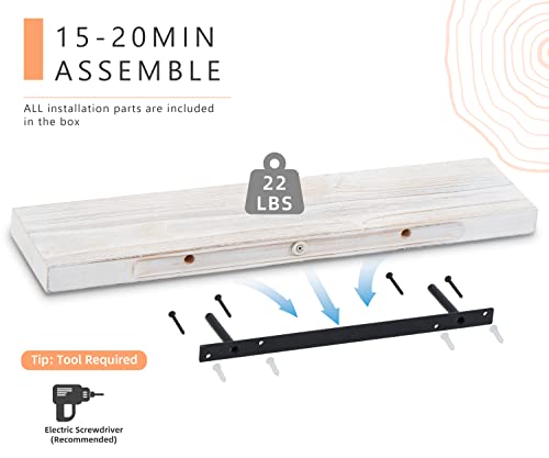 2 Pack 16" Solid Cedar Wood Floating Shelves, Brushed Finish, Wall Mounted for Home Living Room Bathroom