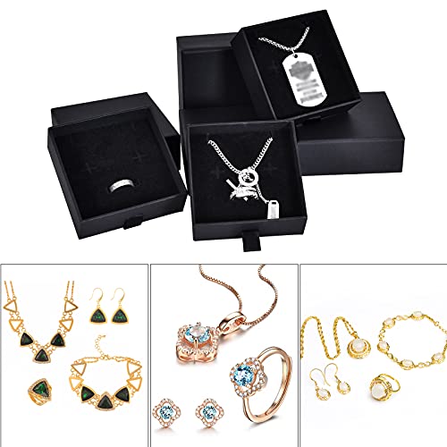 12 Pack Set Cardboard Drawer Display Jewelry Boxes, driew 3.5x3.5 1.4inch Black Gift Boxes Thick Paper Box Bulk Jewelry Gift Packaging Gift Case Sponge Insert and Lids Small Kraft Paper Box for Rings Pendants Earrings Necklaces