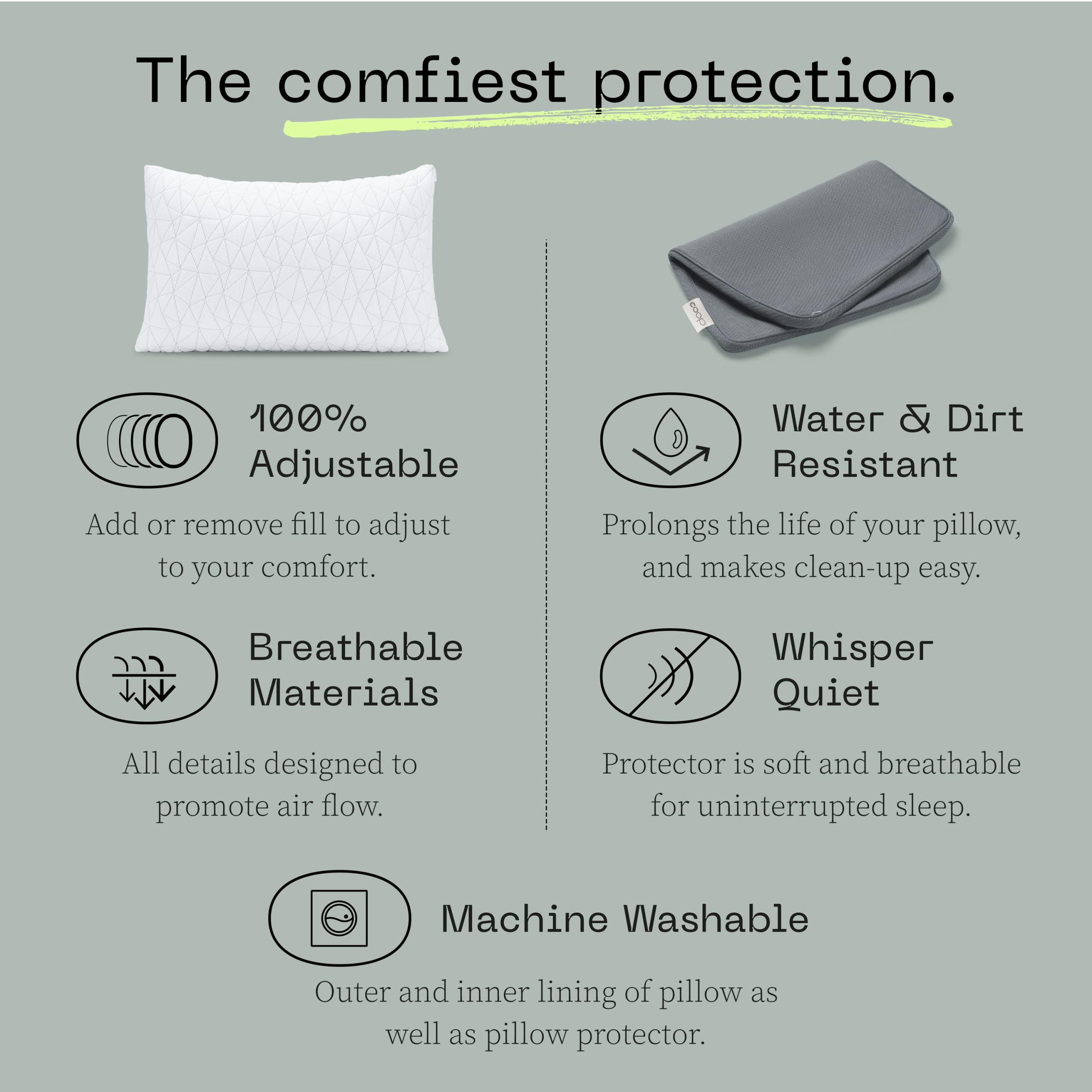 Coop Home Goods - Toddler Pillow (14x19) and Grey Pillow Protector - Premium Cross-Cut Memory Foam - Soft Lulltra Washable Cover from Rayon - CertiPUR-US/GREENGUARD Gold Certified