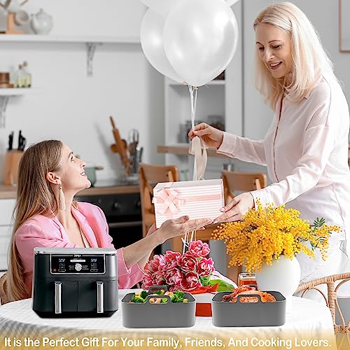 2 Pcs Air Fryer Silicone Liners Rectangular for Ninja Foodi Dual Reusable Silicone Airfryer Liner Rectangle Silicone Air Fryer Oven Basket (8.46 * 5.9 inch (10 QT), DZ401 - Red)