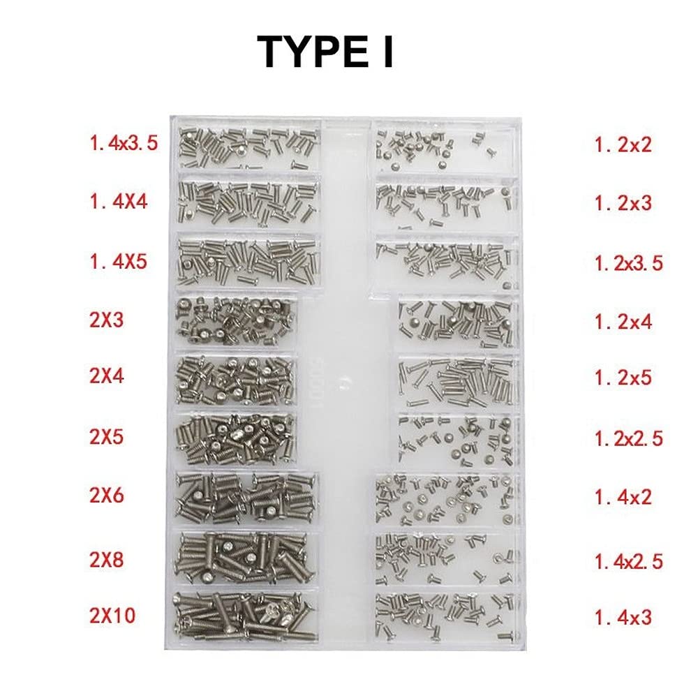 500Pcs Mini Screw Flat Head Screw+Thin Head Screw Laptop Notebook Screws DIY Set Kit for Computer Mobile Watches Screws