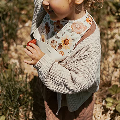 Stadela Baby Silicone Feeding Bib, Waterproof Adjustable, Baby Girl, Floral Bohemian Print with Flowers
