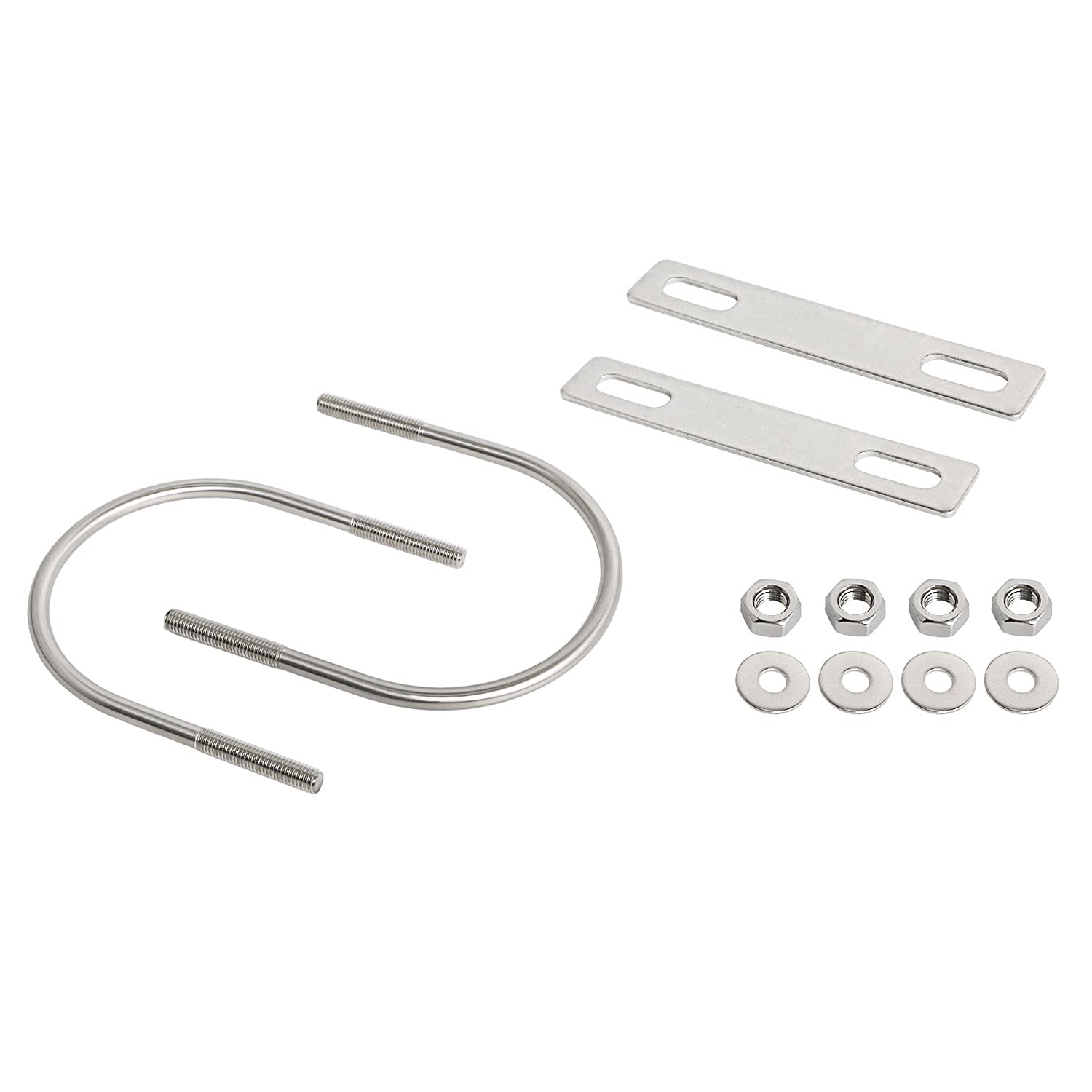 Aoje-Link Round U-Bolts 4.02"(102mm) Inner Width M8 Thread 304 Stainless Steel Silver with Plates Nuts Flat Washers for Car/RV/Trailer Bumper, 2Pcs