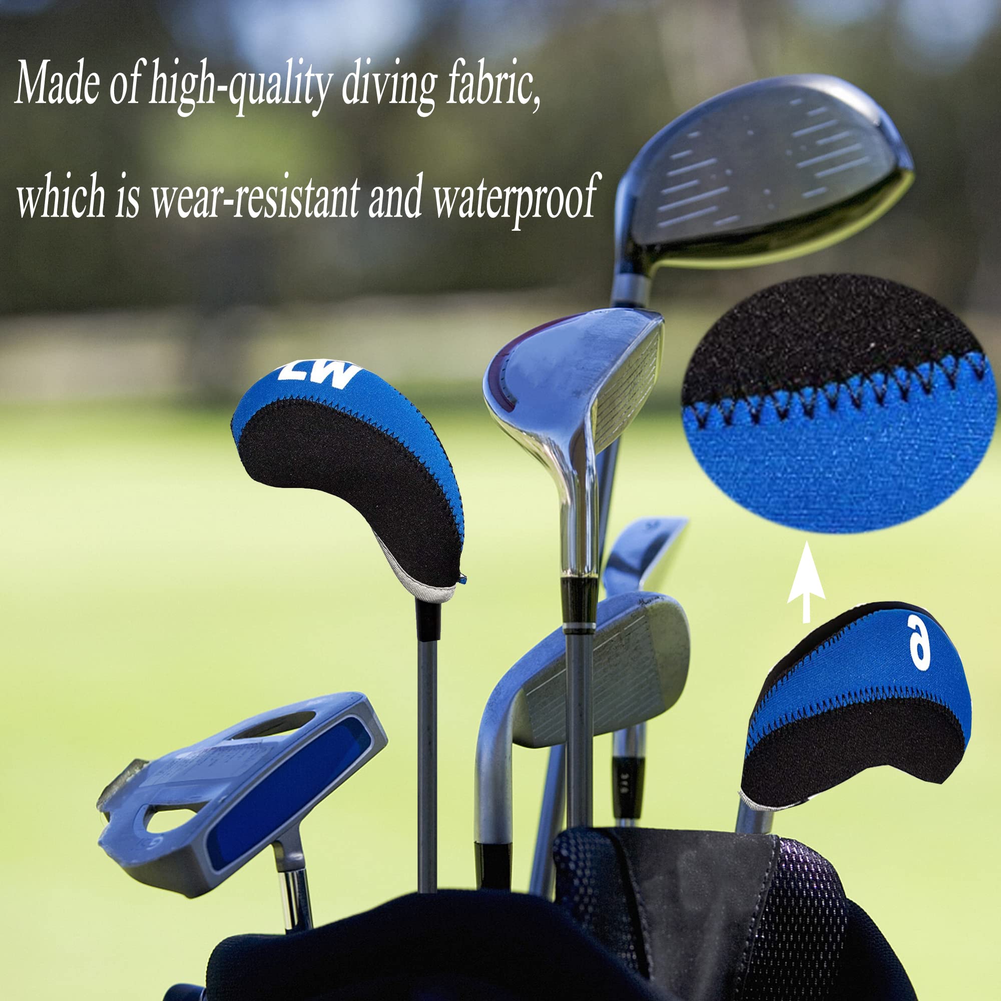 10pcs/Set Golf Iron Head Covers with Number Tag Pack of 10 Black/Blue for Taylormade, Callaway, Ping, Mizuno,Cobra