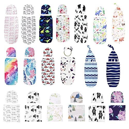 Newborn Swaddle Blanket with Beanie Set,Soft Stretchy Cocoon Sack for 0-3 Months Baby Boys and Girls, Brother