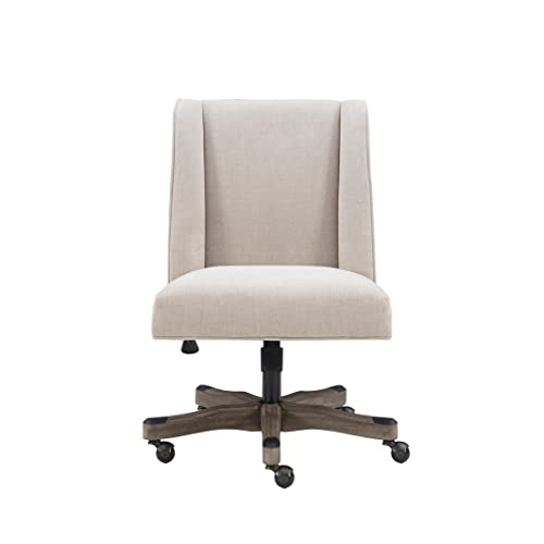 Linon Natural Linen Upholstered Swivel Wooden Base Clayton Office Chair