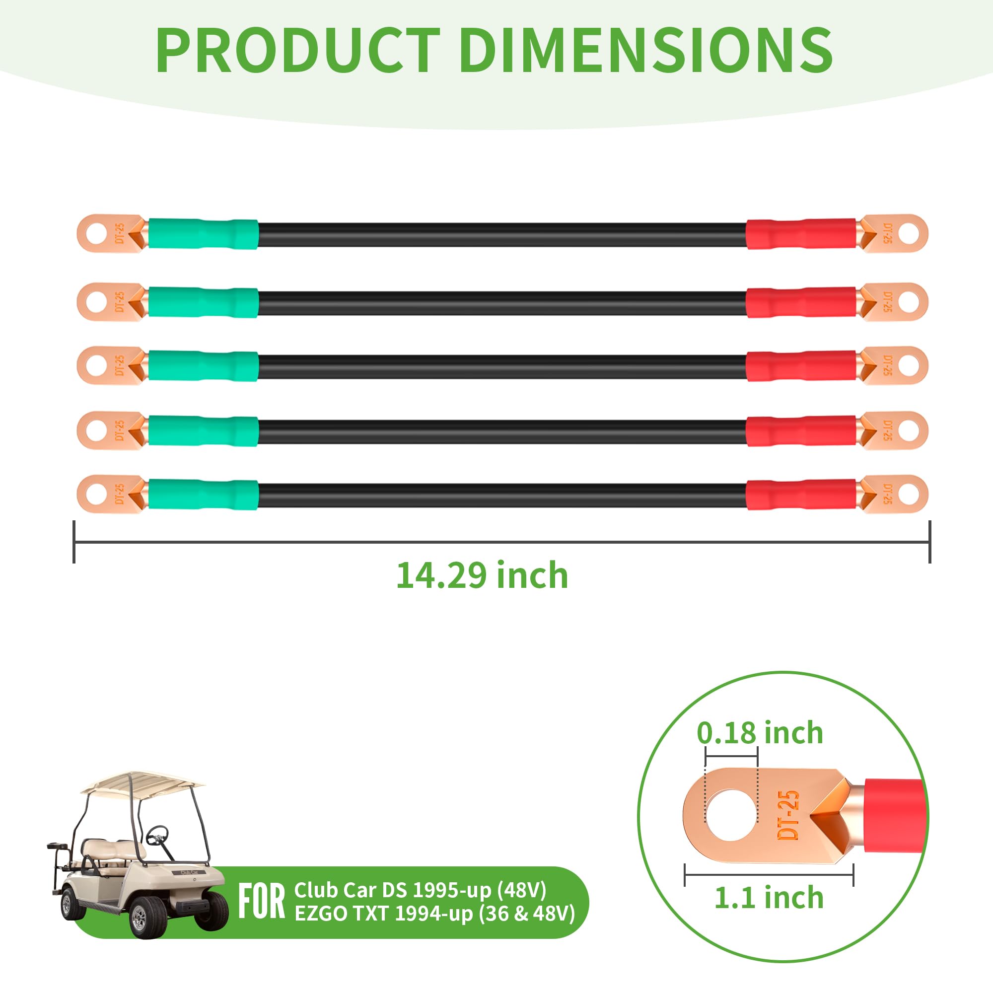 10L0L Golf Cart Battery Cables 4 Gauge for Club Car DS 1995-2022 (48 Volt) Also for Yamaha G2 G8 G9 (36 Volt) Golf Cart Batteries Cables with 5PCS 14.17" Heavy-Duty AC/DC Cables