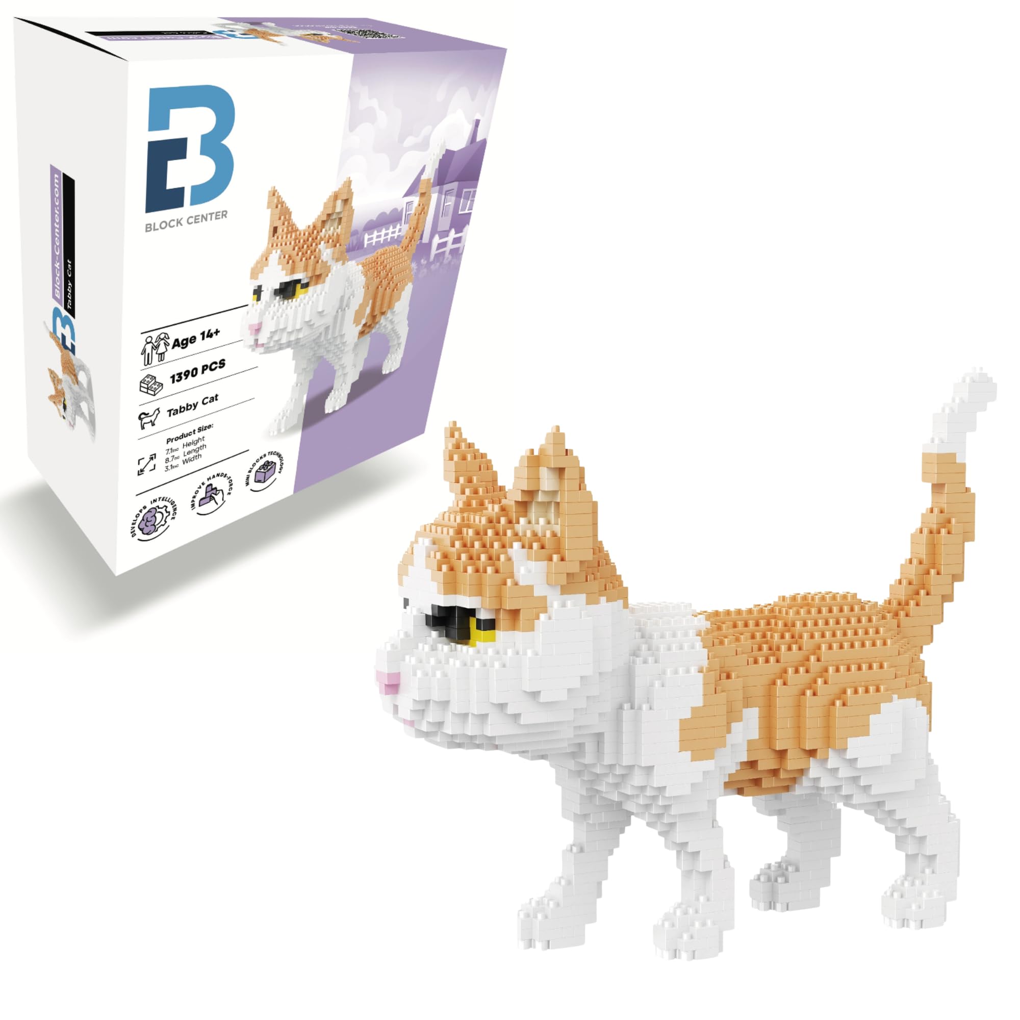 3D Mini Blocks Calico Cat [Upgraded Model], 3D Toy Pet Building Block Set, MiniBlocks and Micro Building Blocks Kit for Kids, Teens, and Adults 1300 pcs (Tabby)