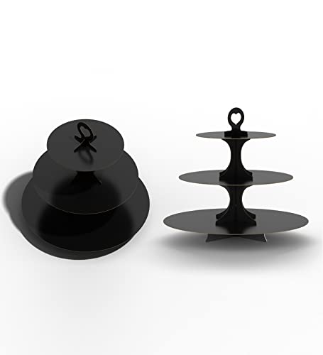 2 Pack Cupcake Stand Tower, BLISSUR Black 3 Tier Cupcake Stand, Cardboard Dessert Cupcake Stand Holder for Parties, Tiered Cupcake Stand (Black)