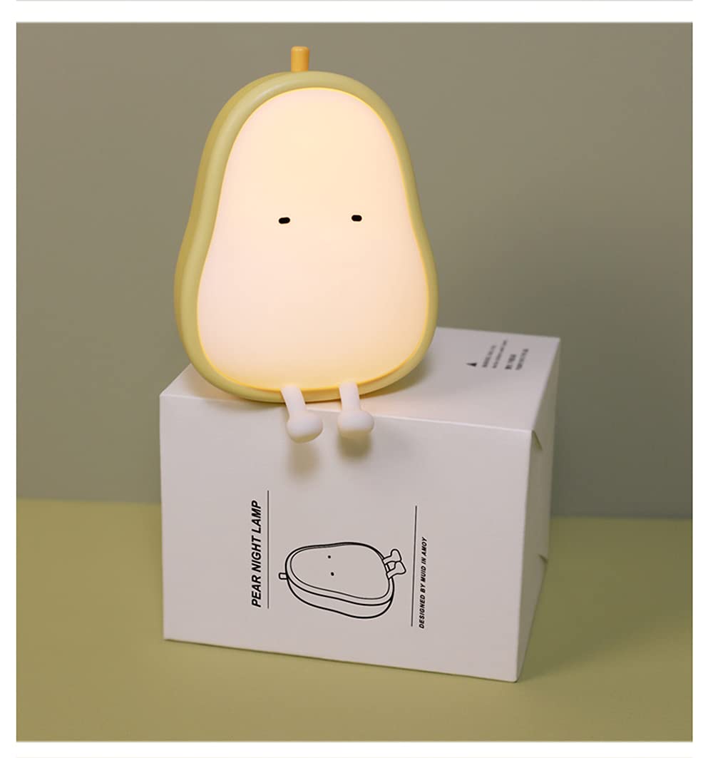 ipalmay Night Lights for Kids USB Rechargeable Lamps, BPA-Free ABS+Silicone Bedside Lamp for Breastfeeding,Color Changing, Yellow Pear