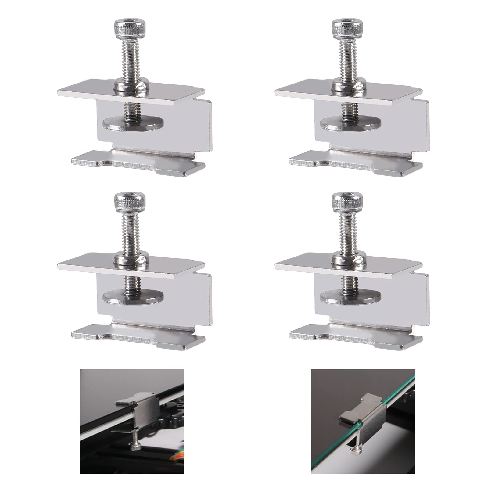 Aokin Adjustable 3D Printer Glass Bed Clips Clamp Compatible with Creality Ender 3/3 Pro, Ender 3S/3X, Ender 3 V2, Ender 5/5 Pro and CR-10/10S 3D Printer Heated Bed Glass Bed Platform, 4 Pcs