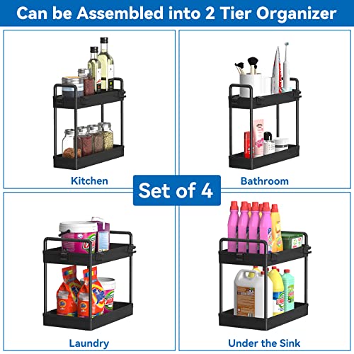 2 Pack 4 Tier Slim Storage Cart, Bathroom Organizer Laundry Room Organization Mobile Shelving Unit Slide Out Utility Rolling Rack with Wheels for Kitchen Garage Office Small Apartment Narrow Space
