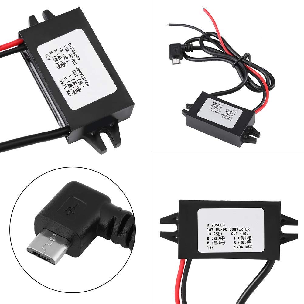 DC-DC 12V to 5V 3A Micro USB Converter Voltage Step Down Regulator Waterproof Power Converters for Car Smartphone