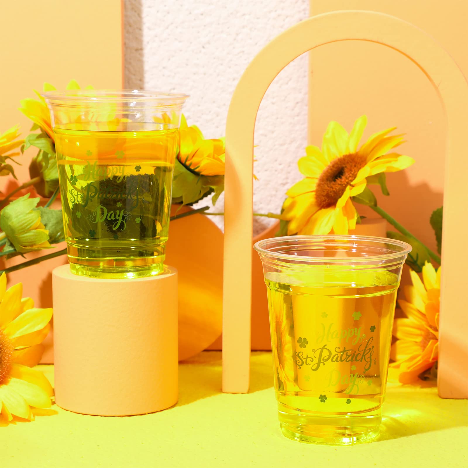 12 Oz St. Patrick's Day Shamrock Cups Disposable Clear Plastic Cups Home Party Drinking Cups Green Plastic Cups Disposable Cups Beer Cup for St. Patrick's Day Decorations (80)