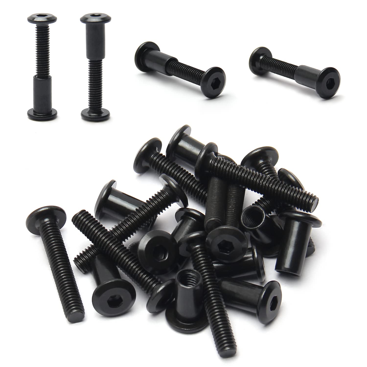 Yinpecly 10Pcs Screw Post Fit for 5/16"(8mm) Hole Dia, Male M6x35mm Belt Buckle Binding Bolts for Scrapbook Photo Albums Binding and Leather Saddles Purses Belt Repair, Carbon Steel Black Tone