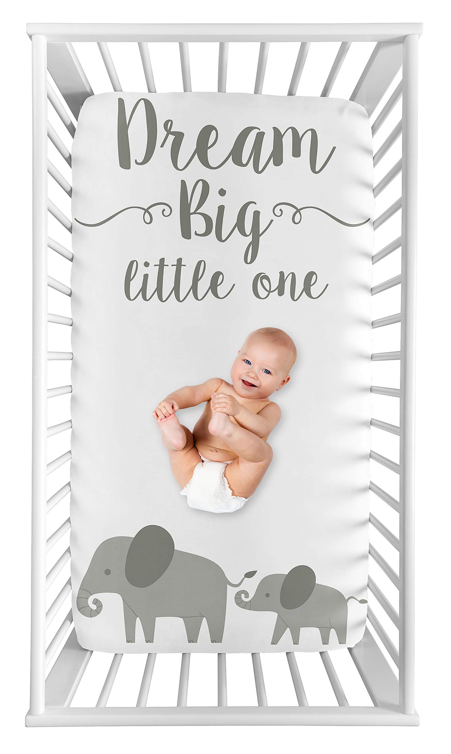 Sweet Jojo Designs Elephant Boy or Girl Fitted Crib Sheet Baby or Toddler Bed Nursery Photo Op - Grey and White Watercolor Jungle Safari