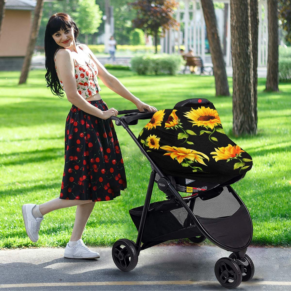 Nursing Cover Breastfeeding Scarf Sunflowers Floral Black- Baby Car Seat Covers, Stroller Cover, Carseat Canopy (r)