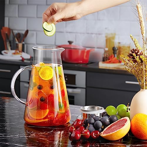 2 Liter 68 oz Glass Pitcher with Lid, Bivvclaz Glass Water Pitcher for Fridge, Glass Water Carafe for Hot/Cold Beverage, Iced Tea Pitcher, Large Pitcher for Coffee, Juice, Easy Clean Glass Jug