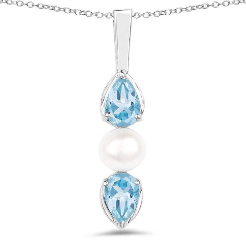 1.56 Carat Genuine Blue Topaz and Pearl .925 Sterling Silver Pendant