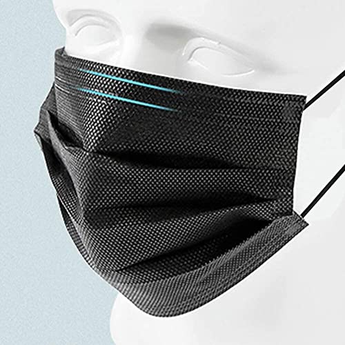 Hyegiir 100 Pack 3 Layers PLY Black Disposable Face Masks, Comfortable Elastic Earloops Face Masks,Sterile And Breathable for Daily Protection Air Pollution, Dust-proof