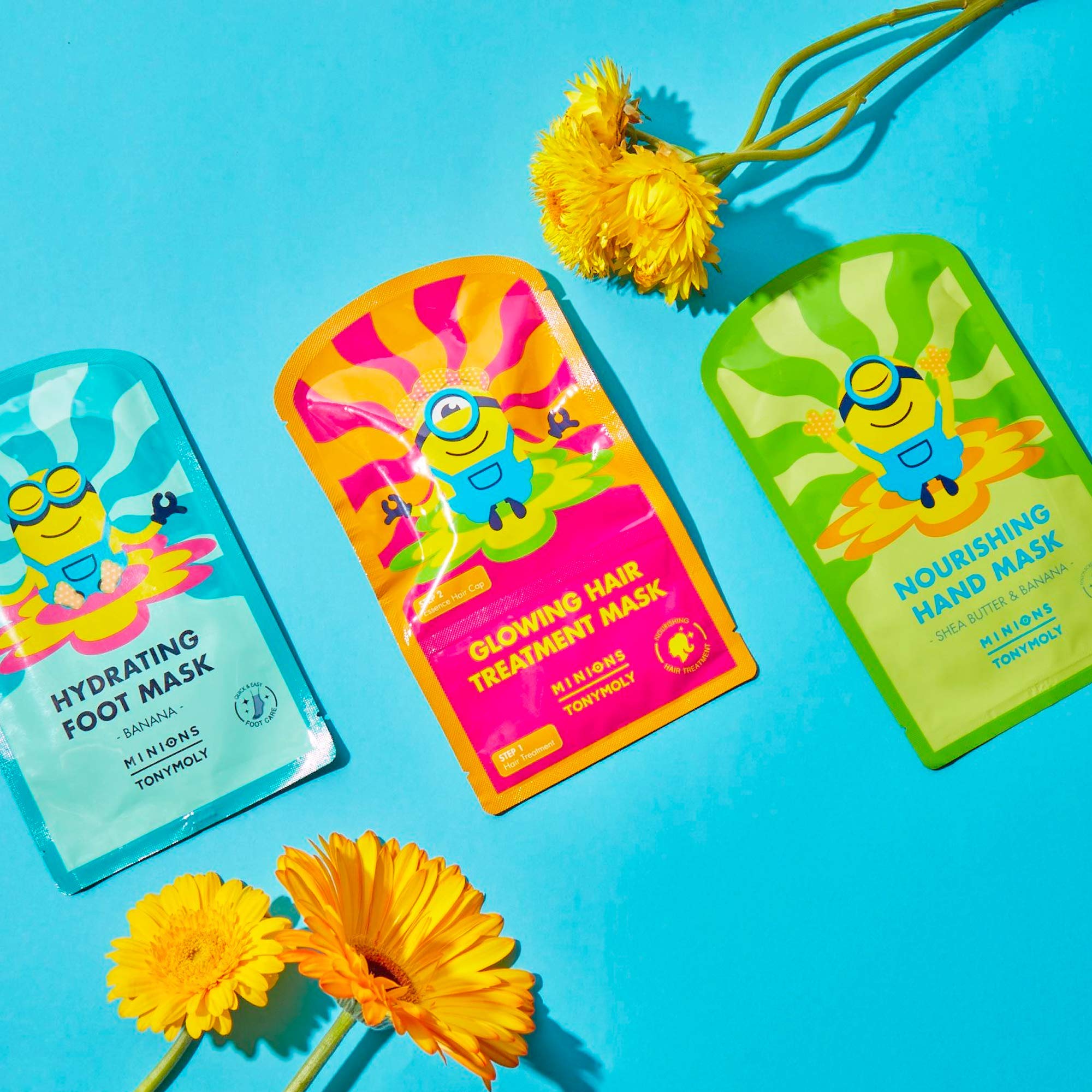 TONYMOLY X MINIONS Hand mask, Foot mask, hair mask trio - set of 3, 2.1 oz.