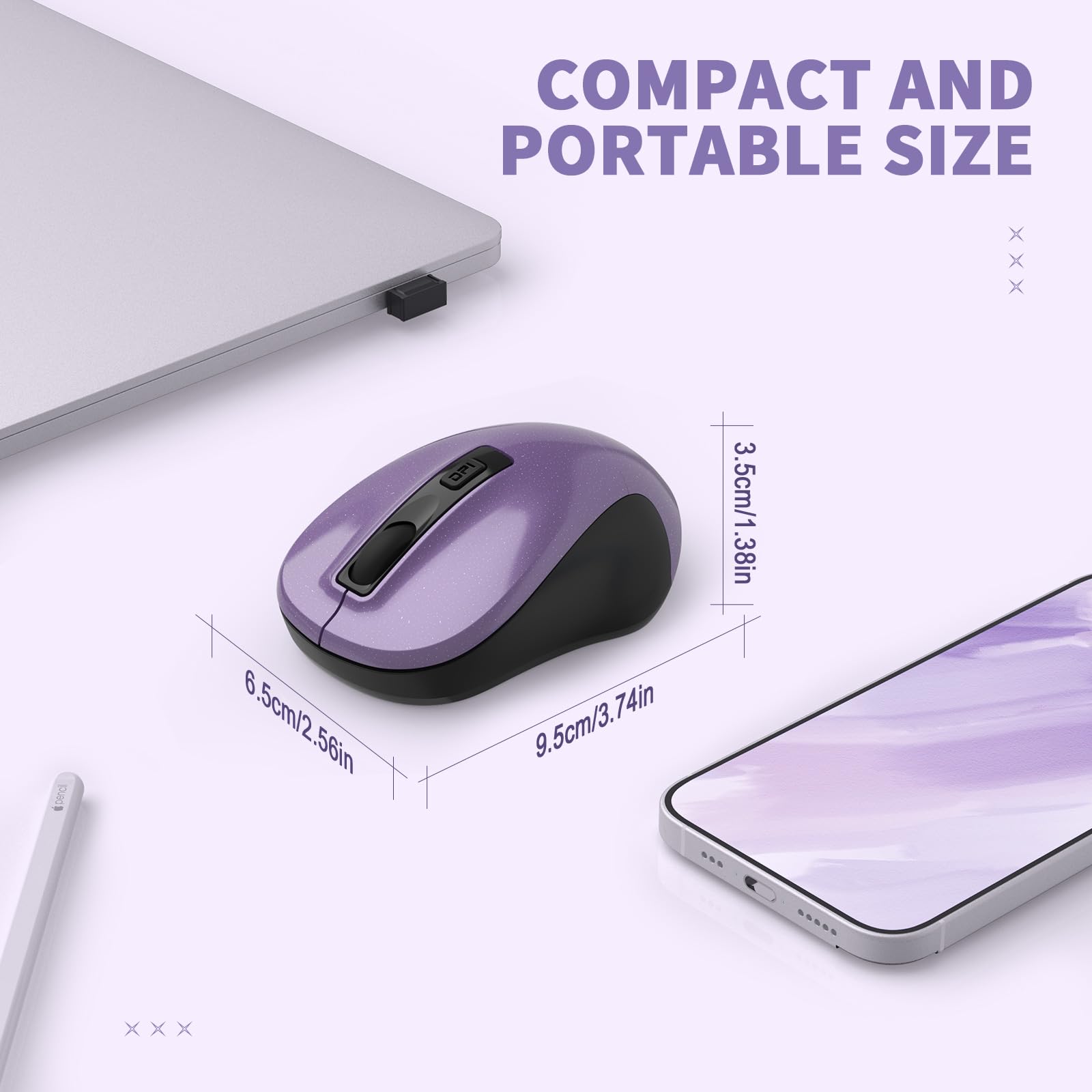 LeadsaiL Wireless Computer Mouse, 2.4G Portable Slim Cordless Mouse Less Noise for Laptop Optical Mouse with 4 Buttons, USB Mouse for Laptop, Desktop, MacBook