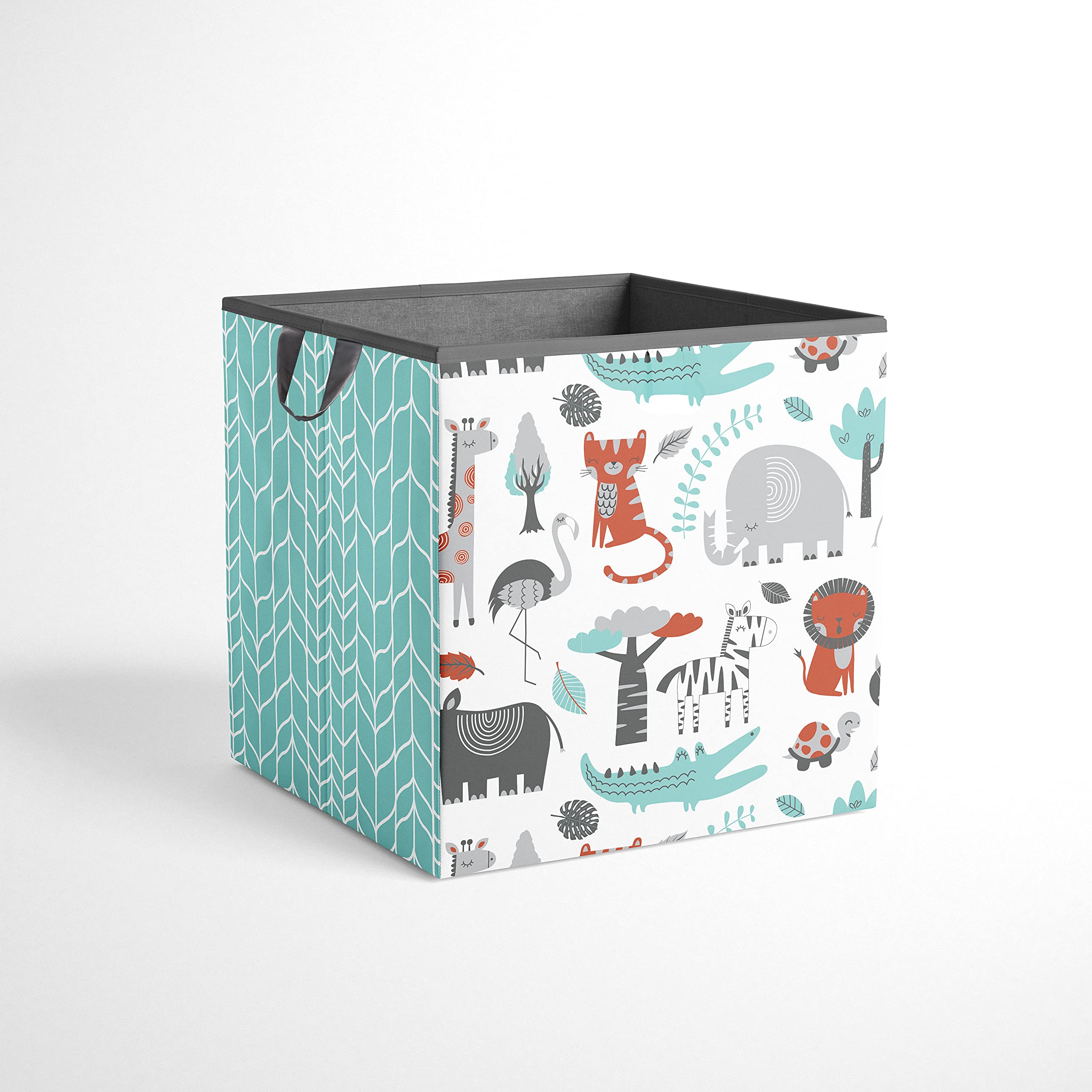 Bacati - Small Storage Tote Safari Animals Aqua/Orange/Gray Boys 10 x 10 x 10 inches