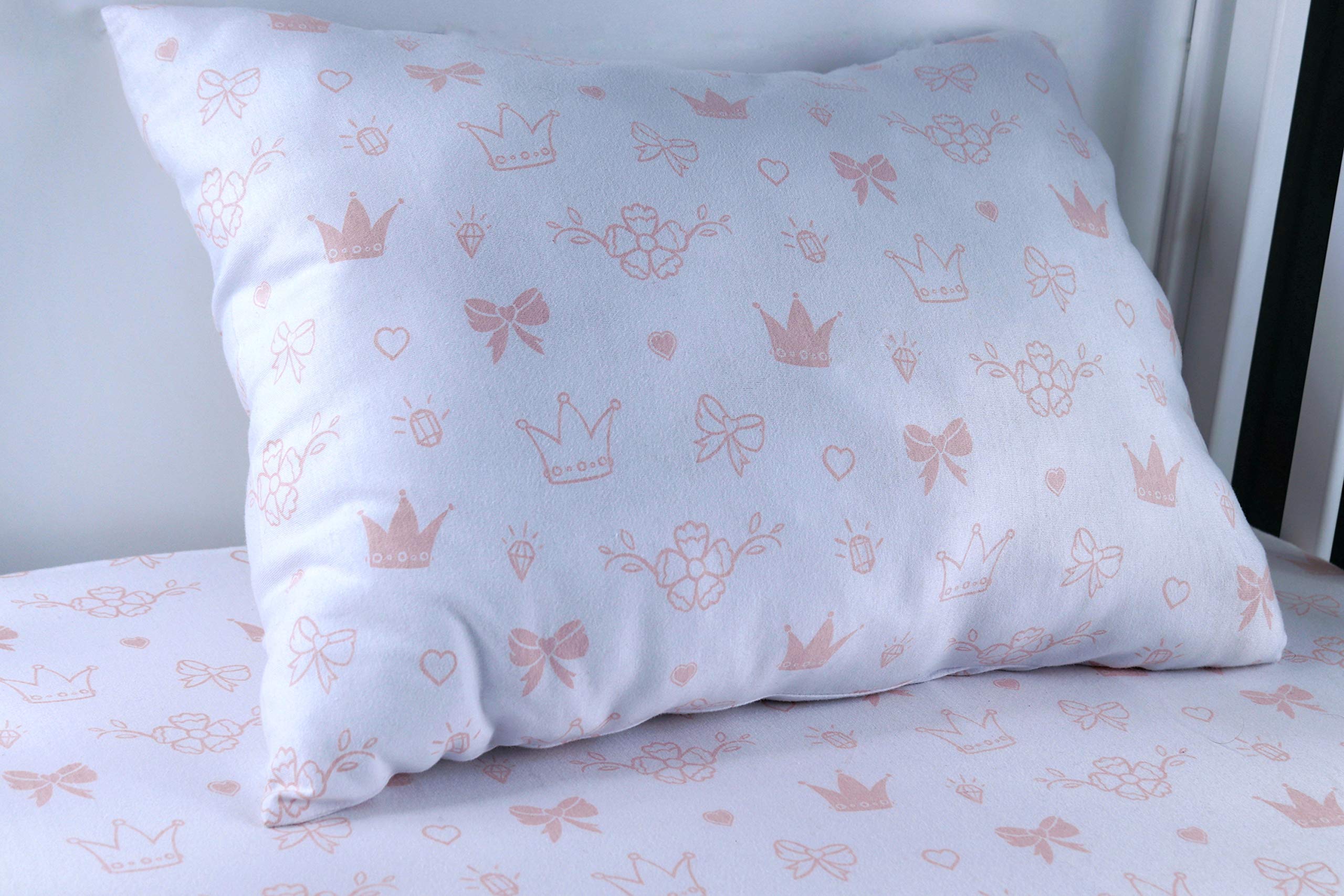 BlisfulNight Modern Princess Design 100% Jersey Cotton Pink Fitted Crib Sheet Set with Toddler Pillowcase for Girls - Soft, Breathable - Fits Standard Crib and Toddler Mattress (Sweet Amber)