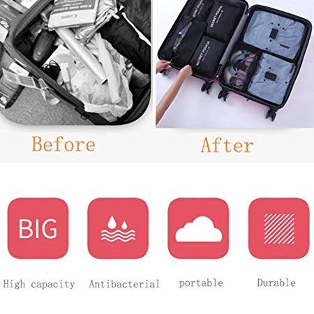7 Set Packing Cubes for Travel, Luggage Organizers with Shoe Bag, Compression Pouches Clothes Suitcase Lightweight Storage Bag