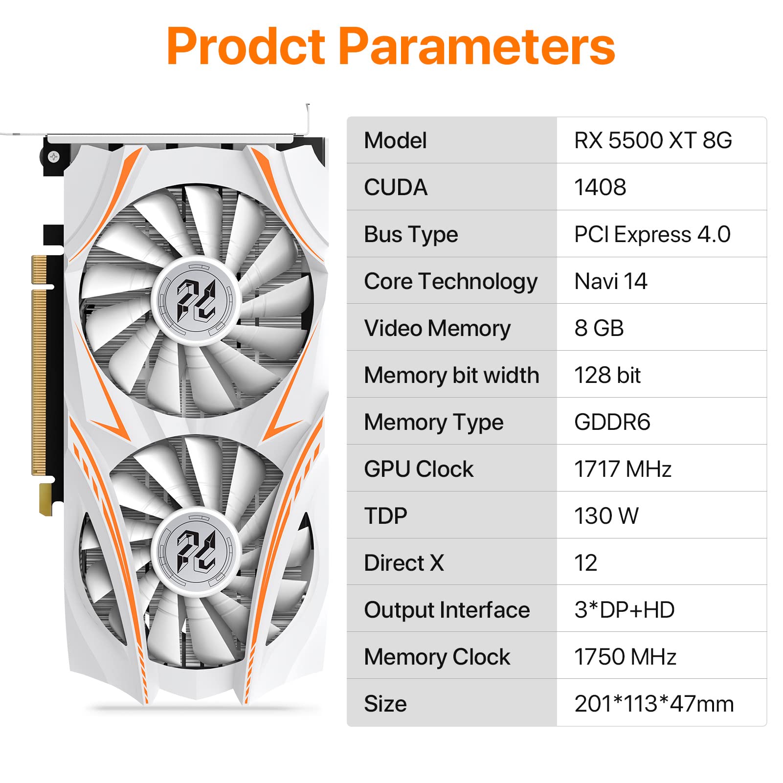 PELADN AMD Radeon RX 5500XT 8G GDDR6 Dual-Fan Edition HDMI DisplayPort Gaming Graphics Card