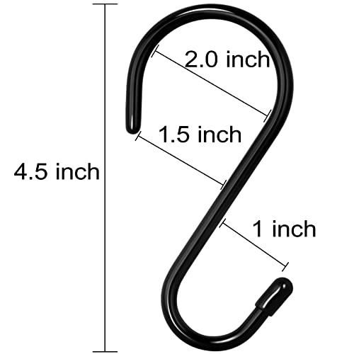 18 Pack Large S Hooks for Hanging, 4-1/2 inch Heavy Duty Rust-Free Closet S Hook, Metal Non Slip Rubber Coated S Hooks Black for Hanging Clothes Jeans Plants Bag Belt Pan Pot Cup Towels Basket Tools