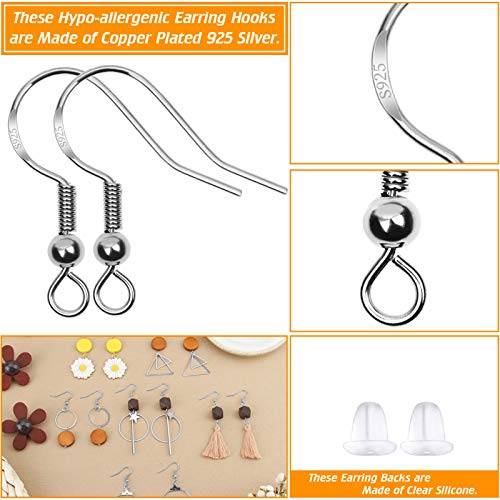 Hypoallergenic Earring Hooks, Thrilez 600Pcs Earring Making Kit with Hypoallergenic Earring Hooks, Jump Rings and Clear Rubber Earring Backs for DIY Jewelry Making (Silver and Gold)