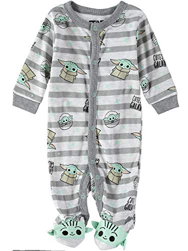 Happy Threads Star Wars Baby Boys One Piece Sleeper - Footed Baby Pajamas - Baby Boy Clothes - Footie Pajamas (Grey/Green/Brown, 6-9 Months)