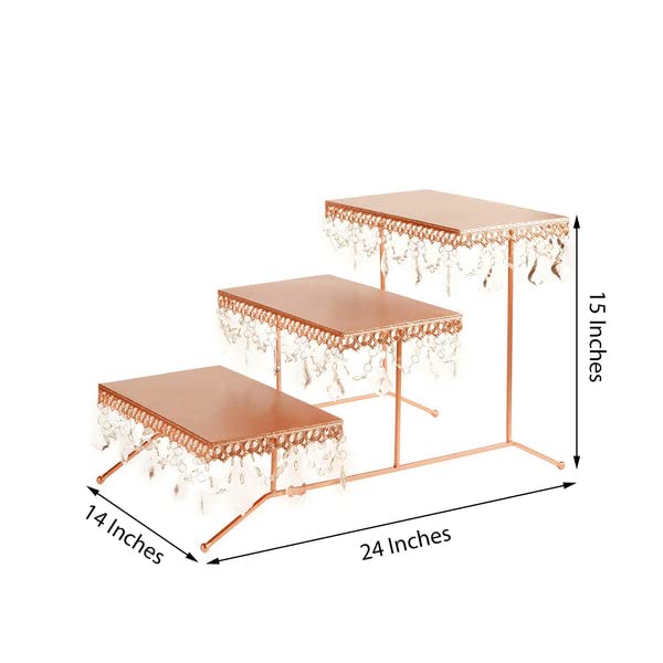 Efavormart 15" Tall Rose Gold 3 Tiered Serving Stand Cupcake Dessert Stand with Crystal Pendants