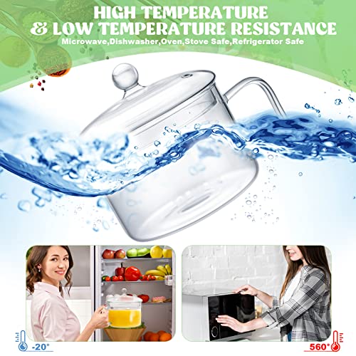 2 Pcs Glass Ramen Bowl with Lid and Handle, Microwave Safe, Transparent Cooking Cereal Breakfast Mixing Pot for Noodles Soup Cereals Fruits (44 oz)