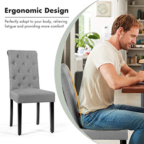 S AFSTAR Upholstered Dinning Chairs Set of 4, Tufted Parsons Chairs with Solid Rubber Wood Legs & Adjustable Feet, High Back Padded Dining Chairs for Kitchen Living Room Restaurant (4, Gray)