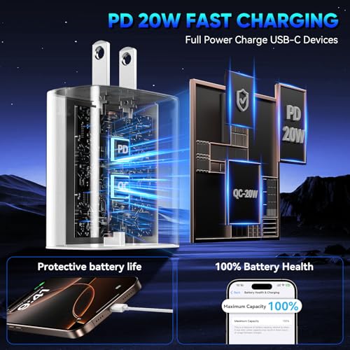 Phone 16 15 Pro Charger Fast Charging, 20W USB C Charger Block with 6ft Long USB C Charging Cable Cord for Phone 16/16 Pro/16 Pro Max/16 Plus/15/15 Pro/15 Pro Max/15 Plus,i-Pad, Galaxy S24-White