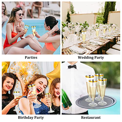 150 Pcs Champagne Flutes Plastic Champagne Glasses Clear Disposable Champagne Flutes Crystal Champagne Flutes Plastic Wine Glasses Plastic for Wedding Toasting Flutes Party Cocktail Cups (Gold)